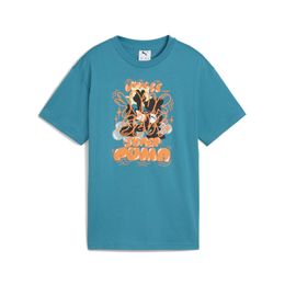 T-Shirt Puma "Graphic Super Puma T-Shirt Jungen", Jungen, Gr. 128, blau (tropical blau), 100% Baumwolle, bedruckt, relaxed fit, Rundhals, Shirts T-Shirt