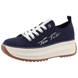 Tom Tailor Damen Plateausneaker, Gr. 40, blau, Textil, kontrastfarbene Details, Schuhe, Freizeitschuh, Halbschuh, Schnürschuh mit seitlicher