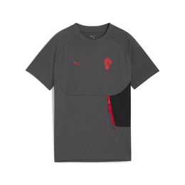 T-Shirt Puma "AC Milan PumaTECH Pocket T-Shirt Jugendliche", Mädchen, Gr. 140, grau (shadow gray for all time rot), Obermaterial: 35% Baumwolle, 65% Polyester; Rippe: 30% Polyester, 70% Baumwolle; Aufgesetzte Tasche: 50% Polyester, 50% Elastomultiester, clean, regular fit, Rundhals, Shirts