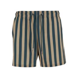 Badeshorts Urban Classics "Urban Classics Striped Seersucker Swim Shorts", Herren, Gr. 4XL, US-Größen, bottlegrün, unionbeige, 100% Polyester, Badehosen