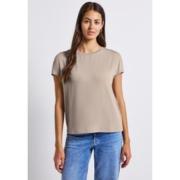 T-Shirt Street One, Damen, Gr. 34, beige (morning beige), Stoff, 95% Viskose, 5% Elasthan, unifarben, normal normal, U-Boot-Ausschnitt, abgesteppt, Shirts T-Shirt, Feel Good Fit