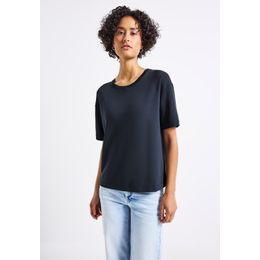 T-Shirt Street One, Damen, Gr. 34, blau (deepwater blau), Stoff, 76% Viskose, 20% Modal, 4% Elasthan, unifarben, normal normal, Rundhals, abgesteppt, Shirts, aus elastischem Materialmix