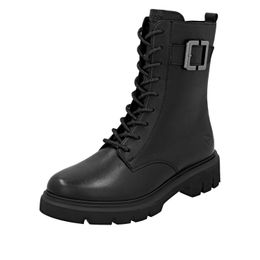Remonte Damen Schnürboots, Gr. 42, schwarz, Leder, unifarben, Basic, Schuhe, Stiefelette, Boots, Profilsohle, Blockabsatz mit Zierschnalle