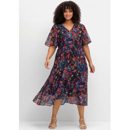 sheego Damen Chiffonkleid "Chiffonkleid", blau, Gr. 40, gebl&uuml;mt, gemustert, 100% Polyester, Kleider