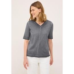 V-Shirt Cecil, Damen, Gr. L (42), grau (volcanic grau), Web, 100% Baumwolle, unifarben, normal normal, V-Ausschnitt, B&uuml;ndchen, Shirts, aus reiner Baumwolle