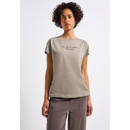 T-Shirt Street One, Damen, Gr. 34, beige (morning beige), Web, 100% Baumwolle, unifarben, normal normal, Rundhals, abgesteppt, Shirts T-Shirt, aus reiner Baumwolle