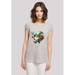 F4NT4STIC Damen T-Shirt "Gnom Fr&uuml;hling Blumen Schmetterling", grau, Gr. S, Obermaterial: 100% Baumwolle, Shirts, Premium Qualit&auml;t