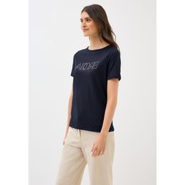 T-Shirt Cecil, Damen, Gr. L (42), blau (urban dunkelblau), Web, 50% Baumwolle, 50% Polyester, bedruckt, normal normal, U-Boot-Ausschnitt, abgesteppt, Shirts T-Shirt, mit Burnout-Optik