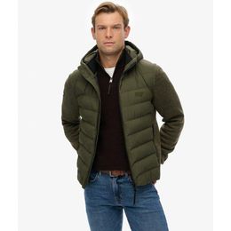 Superdry Herren Gesticktes Abzeichen Hybrid-Optik Kapuzen Strickjacke, Dunkelkaki - Gr&ouml;&szlig;e: M 1020202000634B9X002