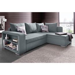 Ecksofa Collection AB "John L-Form", grau, B:226cm H:85cm T:160cm, Zierkissen: 100% Polyester;Struktur (100% Polyester);Kunstleder SOFTLUX / Struktur (80% Polyester; 20% Polyacryl);Microfaser PRIMABELLE (100% Polyester) / Struktur (100% Polyester), Sofas, Ecksofa, mit Bettfunktion, Bettkasten und integriertem Regal, Topseller