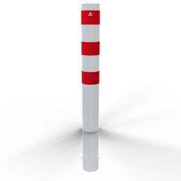 Schake Stahlrohrpoller ortsfest aus Stahlrohr verzinkt Ø152x3,2mm weiß mit rot reflektierenden Leuchtstreifen zum Einbetonieren 1500mm Gesamtlänge