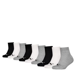 Kurzsocken Puma "Puma KIDS PLAIN QUARTER 9P ECOM", Damen, Gr. 27-30, schwarz-weiß (grau, weiß, schwarz), Materialmix, meliert, unifarben, Socken, mit rutschfestem Bund