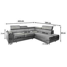 MASSENO Ecksofa mit Schlaffunktion Nola grau Ma&szlig;e (cm): B: 253 H: 88 &raquo; H&ouml;ffner