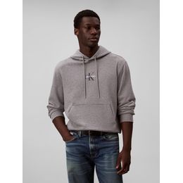 Sweatshirt Calvin Klein Jeans "LS EU 350TERRY MICRO MONOLOGO HO", Herren, Gr. L, grau (med grau htr), Sweatware, Obermaterial: 100% Baumwolle, regular fit normal, Rundhals, eingesetzt Bündchen, Sweatshirts Sweatshirt, Kapuze, regular fit