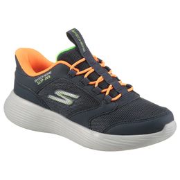 Slip-On Sneaker Skechers "GO RUN 400 V2", Kinder, Gr. 27, blau (navy, orange), Synthetik, kontrastfarbene Details, Schuhe, Schlupfschuh mit Slip-ins, Größenschablone zum Download