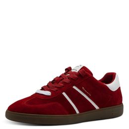 Plateausneaker Tamaris, Damen, Gr. 37, rot (merlot), Lederimitat, Veloursleder, unifarben mit Farbeinsatz, Sportlich, Schuhe, Freizeitschuh, Halbschuh, Schnürschuh mit gepolstertem Schaftrand