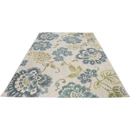 LUXOR living Teppich »Lost Garden, Made in Belgium« rechteckig 5 mm Höhe Flachgewebe, Blumen Motiv, In- und Outdoor geeignet, Wohnzimmer blau/beige...