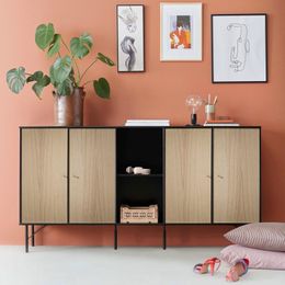 HAMMEL FURNITURE Sideboard »Mistral Kubus« mit vier Türen und Metall Füße, Breite: 169, 8 cm Schwarz/Eiche Weiß pigmentiert