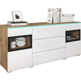Inosign Sideboard »VERA« Moderne grifflose Kommode, verstellbare Einlegeböden eichefarben votan/weiß Hochglanz Modernes Sideboard mit Idealmaßen...
