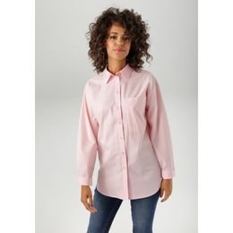 Aniston CASUAL Hemdbluse, im Streifen-Dessin - NEUE KOLLEKTION rosa-pink 36 36 Durchgeknöpfte Bluse mit Brusttasche