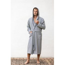 Herrenbademantel Framsohn FROTTIER "Boho Living Hamam Bademantel" Gr. XL, grau, XL, Baumwolle, Hausmäntel, trendige Streifenoptik, Reise, Sauna, Strand