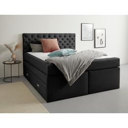 Polsterbett Home Affaire "Boxbett Alvi mit Schubladen, Taschen-Federkernmatratze", schwarz, B:172cm H:133cm L:224cm, 100% Polyester, Betten, wahlweise Härtegrad der Matratze H2/H3/H4