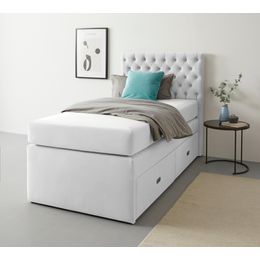Polsterbett Home Affaire "Boxbett Alvi mit Schubladen, Taschen-Federkernmatratze", grau (hellgrau), B:112cm H:133cm L:224cm, 100% Polyester, Betten, wahlweise Härtegrad der Matratze H2/H3/H4
