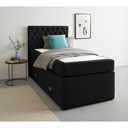 Polsterbett Home Affaire "Boxbett Alvi mit Schubladen, Taschen-Federkernmatratze", schwarz, B:112cm H:133cm L:224cm, 100% Polyester, Betten, wahlweise Härtegrad der Matratze H2/H3/H4