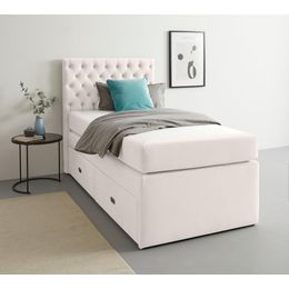 Polsterbett Home Affaire "Boxbett Alvi mit Schubladen, Taschen-Federkernmatratze", beige, B:112cm H:133cm L:224cm, 100% Polyester, Betten, wahlweise Härtegrad der Matratze H2/H3/H4