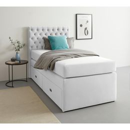 Polsterbett Home Affaire "Boxbett Alvi mit Schubladen, Taschen-Federkernmatratze", grau (hellgrau), B:112cm H:133cm L:224cm, 100% Polyester, Betten, wahlweise Härtegrad der Matratze H2/H3/H4