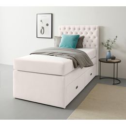 Polsterbett Home Affaire "Boxbett Alvi mit Schubladen, Taschen-Federkernmatratze", beige, B:112cm H:133cm L:224cm, 100% Polyester, Betten, wahlweise Härtegrad der Matratze H2/H3/H4