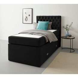 Polsterbett Home Affaire "Boxbett Alvi mit Schubladen, Taschen-Federkernmatratze", schwarz, B:112cm H:133cm L:224cm, 100% Polyester, Betten, wahlweise Härtegrad der Matratze H2/H3/H4