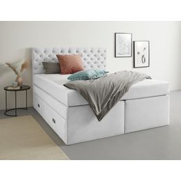 Polsterbett Home Affaire "Boxbett Alvi mit Schubladen, Taschen-Federkernmatratze", grau (hellgrau), B:192cm H:133cm L:224cm, 100% Polyester, Betten, wahlweise Härtegrad der Matratze H2/H3/H4