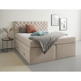 Polsterbett Home Affaire "Boxbett Alvi mit Schubladen, Taschen-Federkernmatratze", beige, B:192cm H:133cm L:224cm, 100% Polyester, Betten, wahlweise Härtegrad der Matratze H2/H3/H4