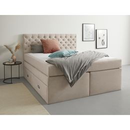 Polsterbett Home Affaire "Boxbett Alvi mit Schubladen, Taschen-Federkernmatratze", beige, B:172cm H:133cm L:224cm, 100% Polyester, Betten, wahlweise Härtegrad der Matratze H2/H3/H4