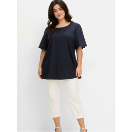 sheego Große Größen Rundhalsshirt mit Flügelärmeln. leichte A-Linie, tiefblau, Größe 56/58 - Damen