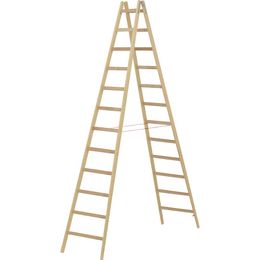Hymer Holz-Stehleiter, mit Sprossen, beidseitig begehbar, 2 x 12 Sprossen