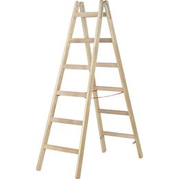Hymer Holz-Stehleiter, mit Sprossen, beidseitig begehbar, 2 x 6 Sprossen