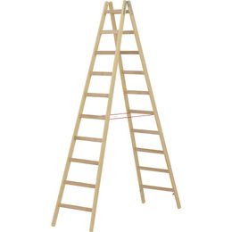 Hymer Holz-Stehleiter, mit Sprossen, beidseitig begehbar, 2 x 10 Sprossen