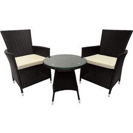 CLP Gartenm&ouml;bel-Set Fireda, 3-teilige Sitzgarnitur, aus PE-Rattan, mit Couchtisch, inkl. Sitzkissen & Tischplatte aus Sicherheitsglas