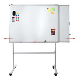 Whiteboard MCW-C85b, mit ausziehbarer Tafel Magnettafel Memoboard Pinnwand, mobil rollbar inkl. Zubeh&ouml;r, 167x186cm