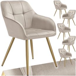 TecTake&reg; Esszimmerstuhl, gepolstert, in Samtoptik, gesteppt, schlanke, goldene Stahlbeine, 58 x 62 x 82 cm