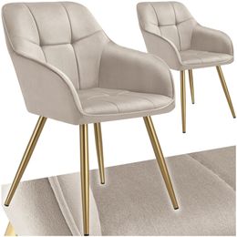 TecTake&reg; Esszimmerstuhl, gepolstert, in Samtoptik, gesteppt, schlanke, goldene Stahlbeine, 58 x 62 x 82 cm