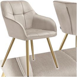TecTake&reg; Esszimmerstuhl, gepolstert, in Samtoptik, gesteppt, schlanke, goldene Stahlbeine, 58 x 62 x 82 cm