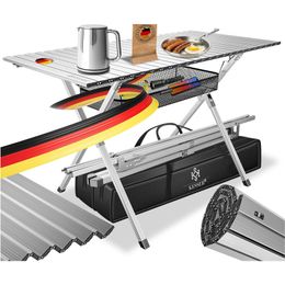 Kesser&reg; Campingtisch faltbar Klapptisch mit Aluminiumrahmen Aufrollbare Tischplatte Falttisch klappbar 145x70x70cm bis 100kg inkl. Tragetasche mit Trageband & Netztasche