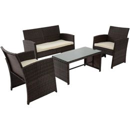 CLP Polyrattan Sitzgruppe Toruba, Lounge-Set outdoor wetterfest, aus PE-Rattan, mit Tisch Sesseln Sofa und Sitzkissen, Gartenm&ouml;bel-Set