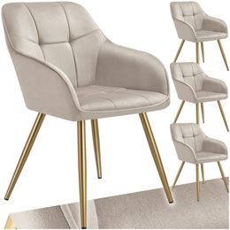 TecTake&reg; Esszimmerstuhl, gepolstert, in Samtoptik, gesteppt, schlanke, goldene Stahlbeine, 58 x 62 x 82 cm
