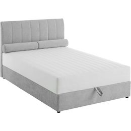 Boxbett "ALISIA", grau (hellgrau), L:211cm, 100% PES, ATLANTIC HOME COLLECTION, Komplettbetten, mit Taschenfederkern, Bettkasten und Kissenrolle im Originalbezug