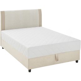 Boxbett "Borgholm", beige, B:101cm L:212cm, ATLANTIC HOME COLLECTION, Komplettbetten, mit Taschen-Federkernmatratze, Bettkasten und Absetzung im Kopteil