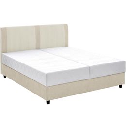 Boxbett "Borgholm", beige, B:161cm L:212cm, ATLANTIC HOME COLLECTION, Komplettbetten, mit Taschen-Federkernmatratze, Bettkasten und Absetzung im Kopteil